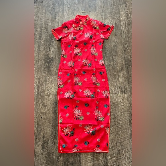 Dresses | Vintage Red Silk Chinese Cheongsam Qipao Dress Authentic ...